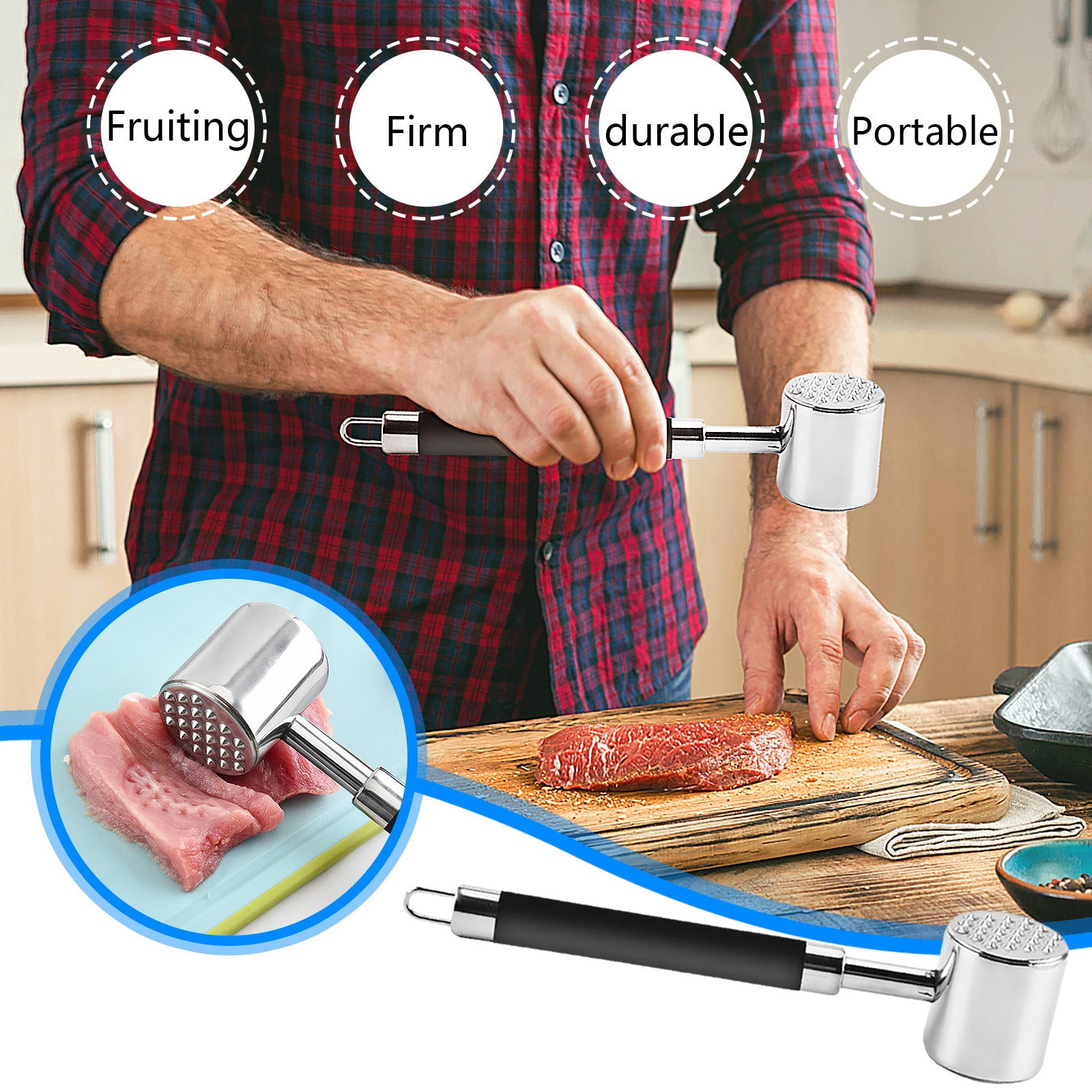 304 Stainless Steel Meat Hammer, Tenderizer Mallet with Non-Slip ...