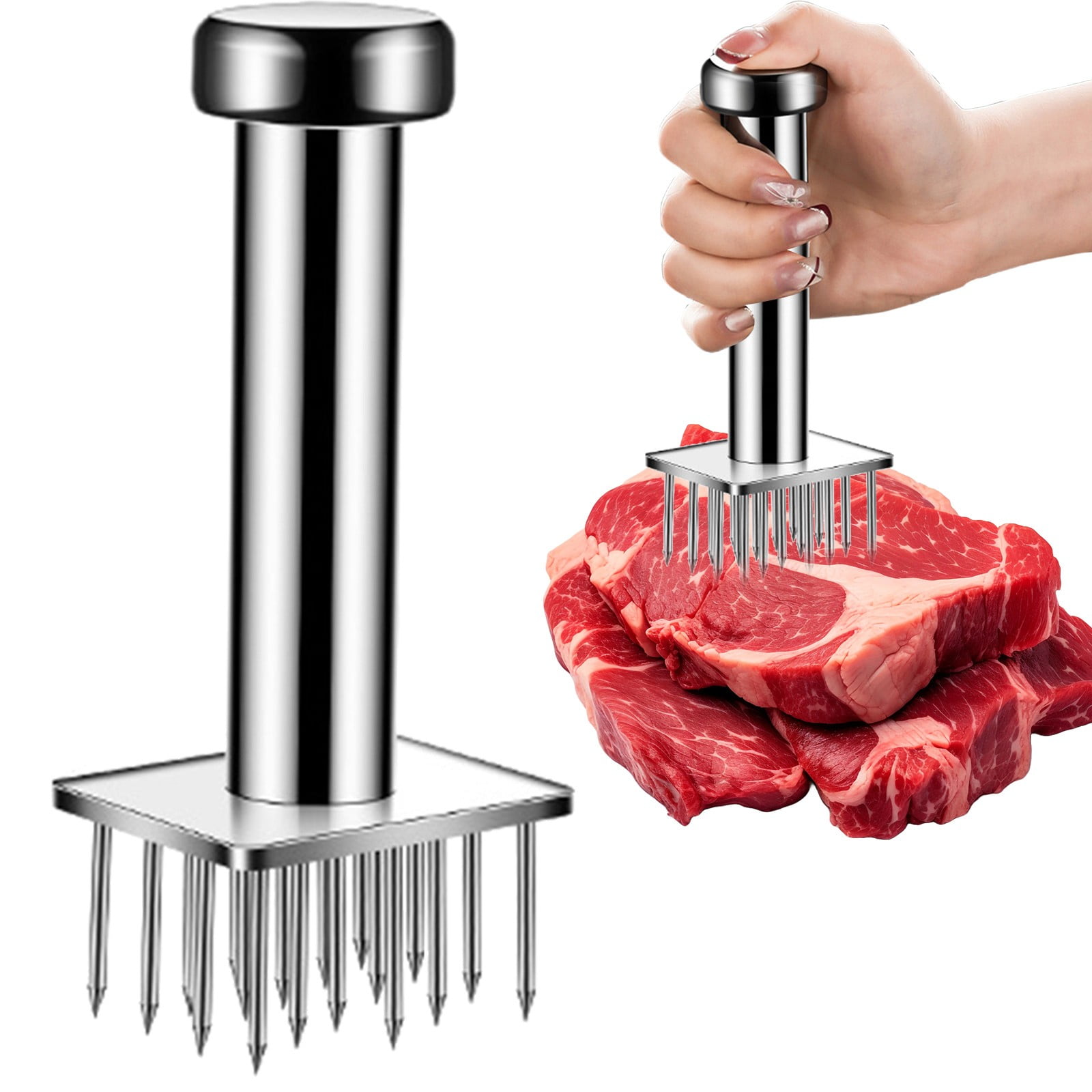 304 Stainless Steel Meat Tenderizer, 18 Sharp Needles Ergonomic Grip ...