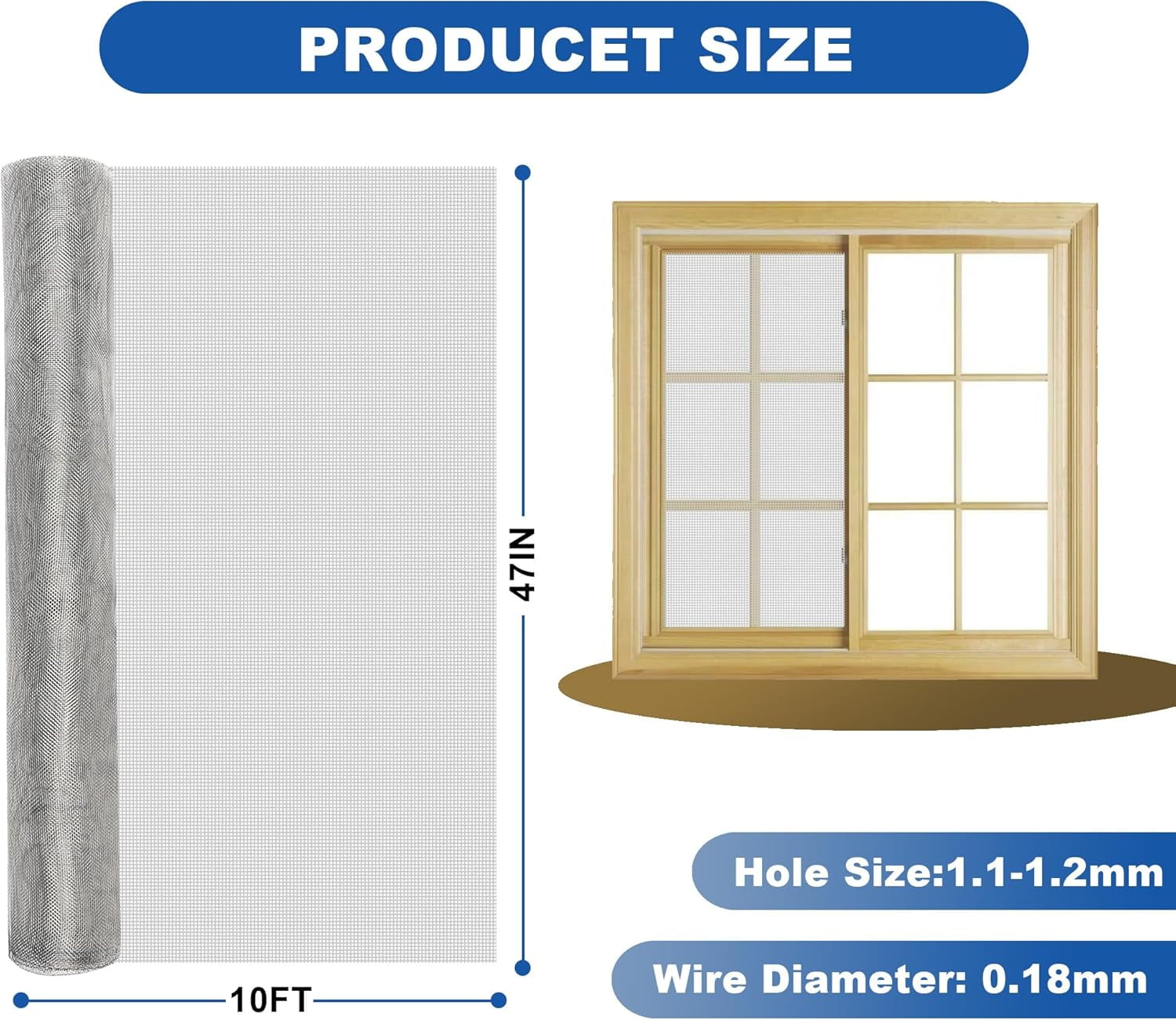 304 Stainless Steel Mesh Window Screen Roll, 47IN x 10FT Silver for ...