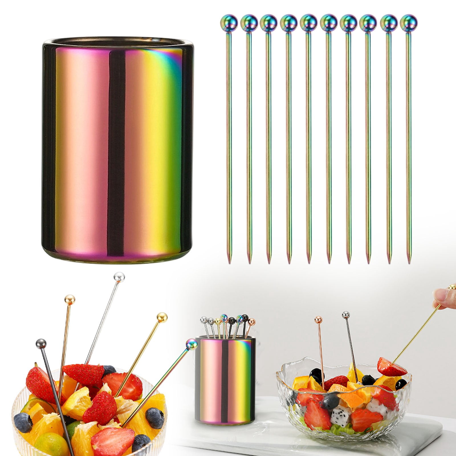 304 Stainless Steel Metal Picks 10Pack with Holder, Reusable BBQ ...