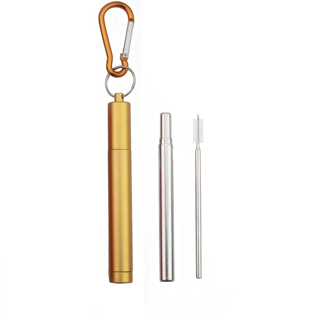 304 Stainless Steel Metal Straw Reusable Telescopic Straw with Cleaning ...