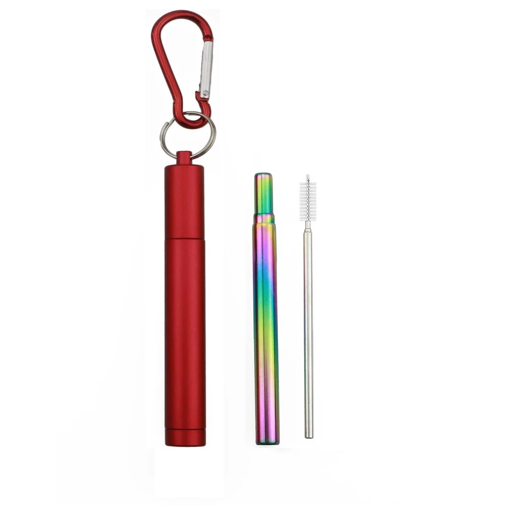 304 Stainless Steel Metal Straw Reusable Telescopic Straw with Cleaning ...