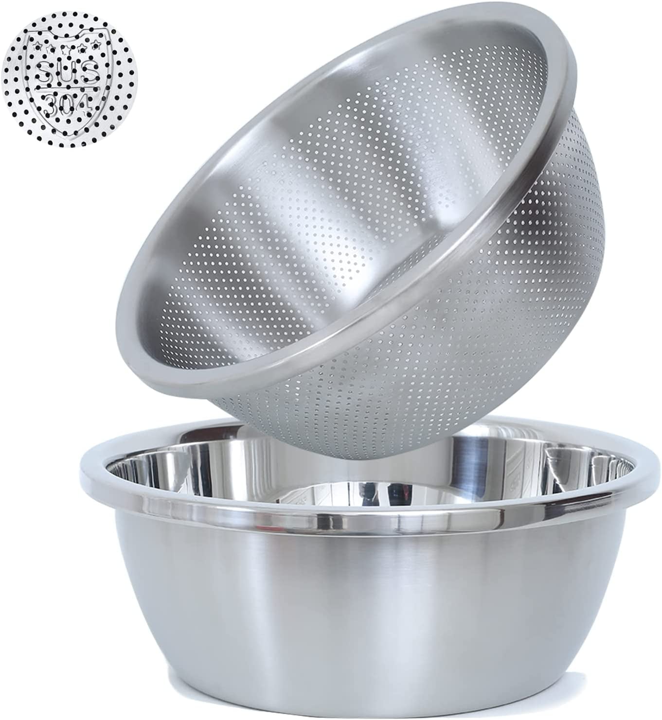 304 Stainless Steel Microporous Colander,2QT Large Capacity with Mixing ...