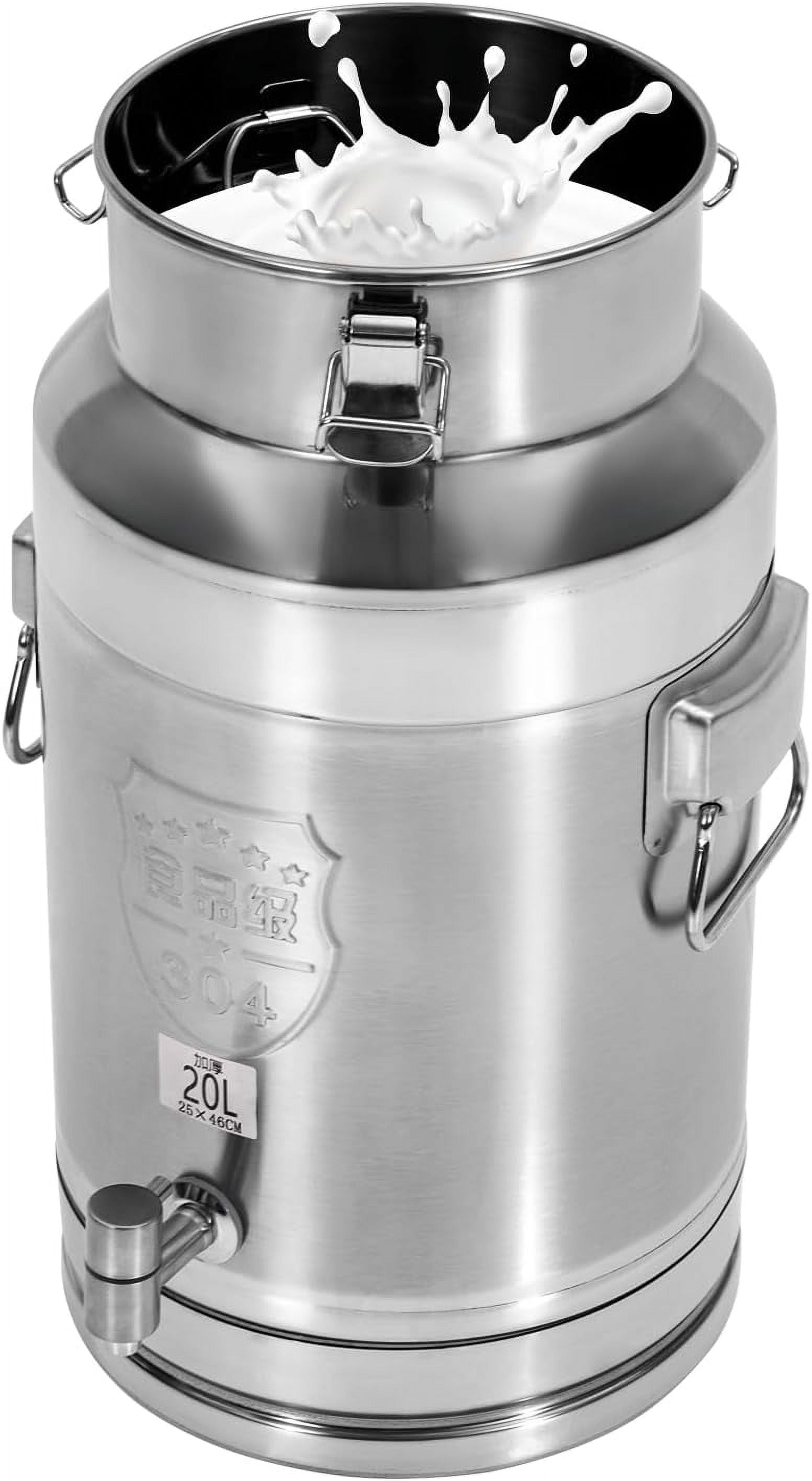 304 Stainless Steel Milk Can with Spigot,10L Beverage Drink Dispenser, Metal Milk Transport ...