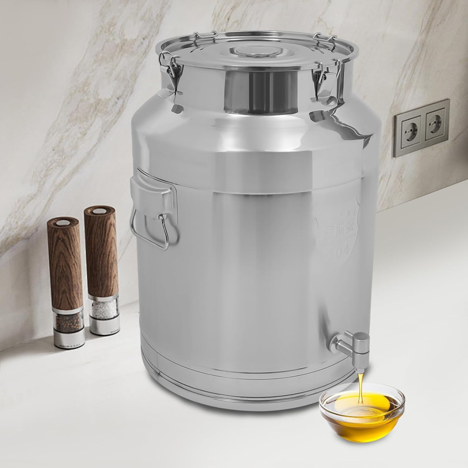 304 Stainless Steel Milk Canister with Sealing Lid, Portable Bucket ...