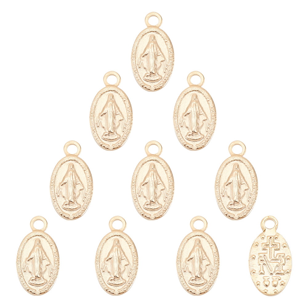 304 Stainless Steel Miraculous Medal Charms Oval with Golden 12.5x6.5x1 ...