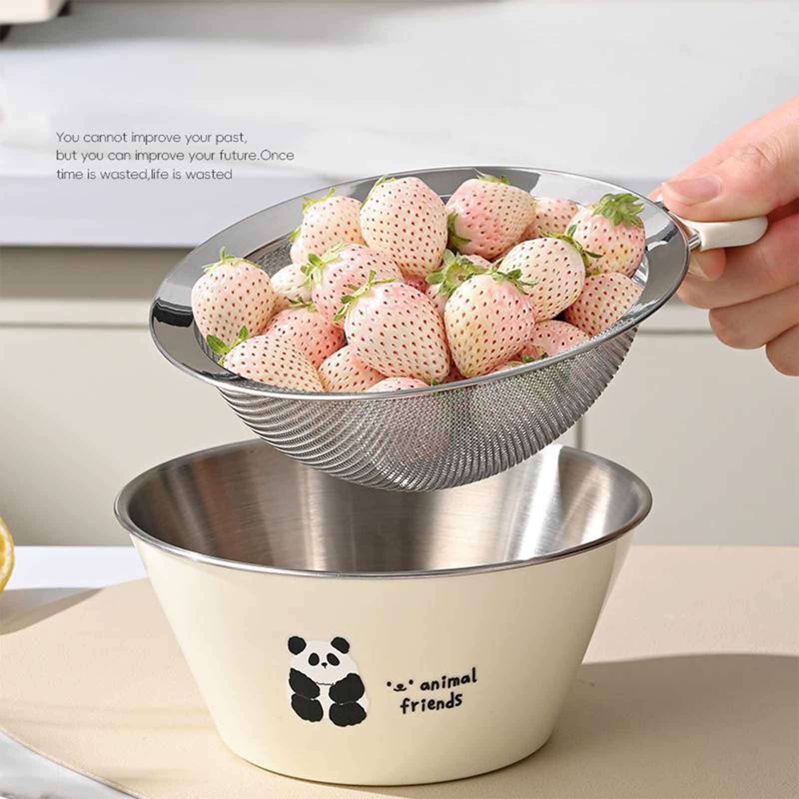 304 Stainless Steel Mixing Bowl with Draining Basket - Kitchen Cooking ...