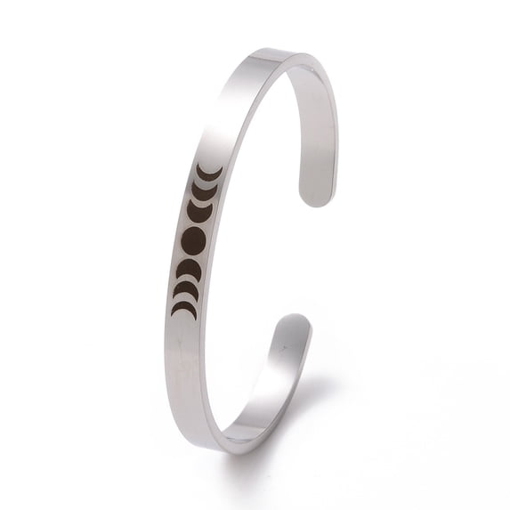 304 Stainless Steel Moon Phase Open Cuff Bangle for Men Women Stainless ...