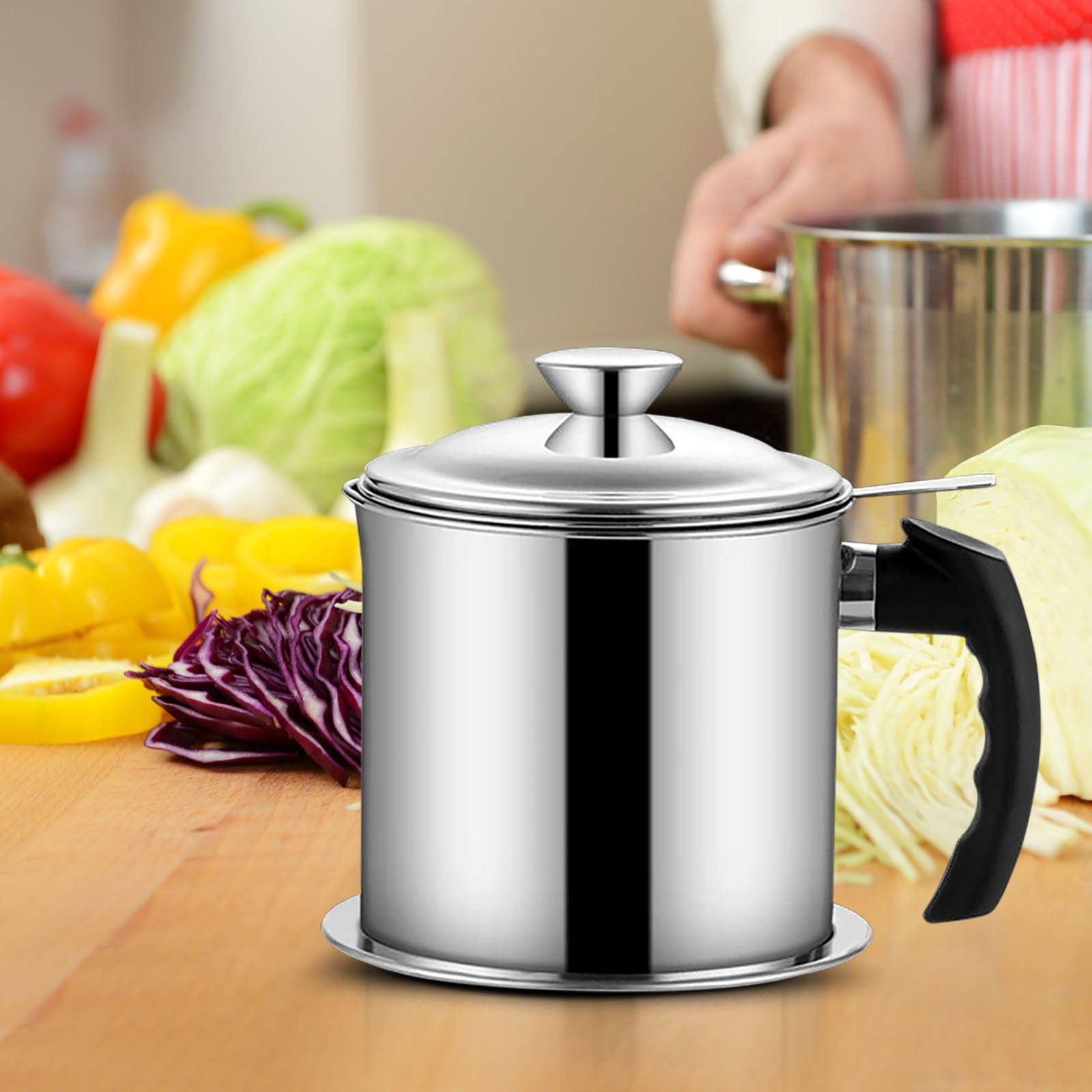 304 Stainless Steel Oil Filter Pot, Bacon Grease Container with ...