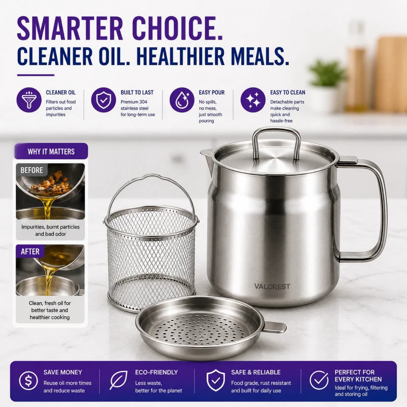 304 Stainless Steel Oil Filter Pot with Fine Mesh Filter Frying Basket ...