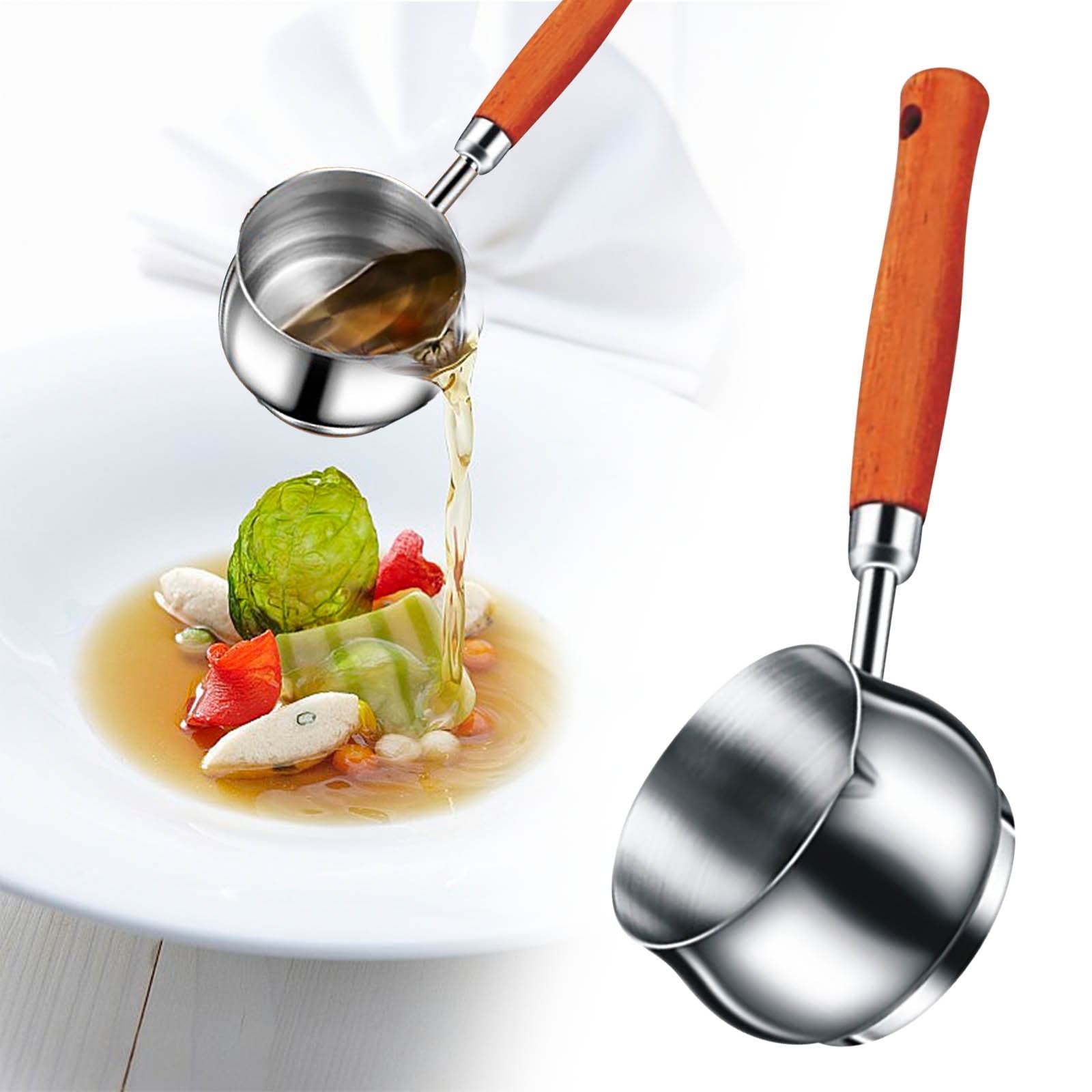 304 Stainless Steel Oil Pouring Pot | Wooden Handle Cooking Ladle ...