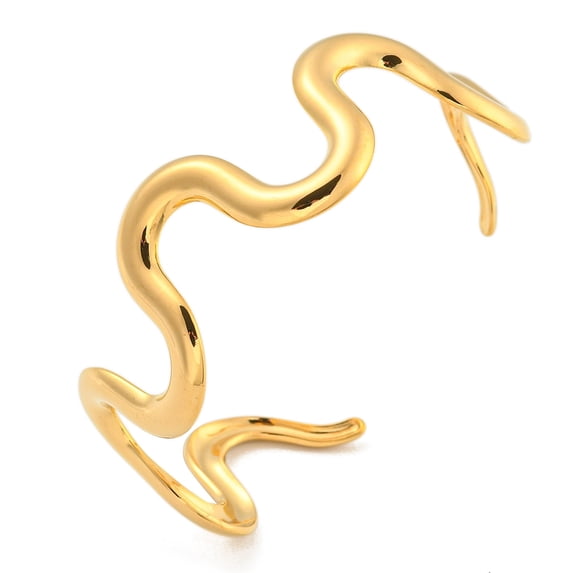 304 Stainless Steel Open Cuff Bangles Wavy Ring Real 18K Gold Plated 3/ ...