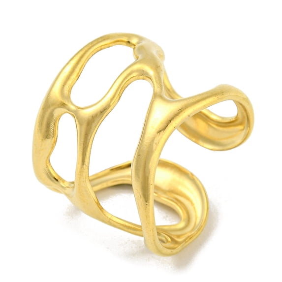 304 Stainless Steel Open Cuff Ring Hollow Wide Band Rings Golden US ...