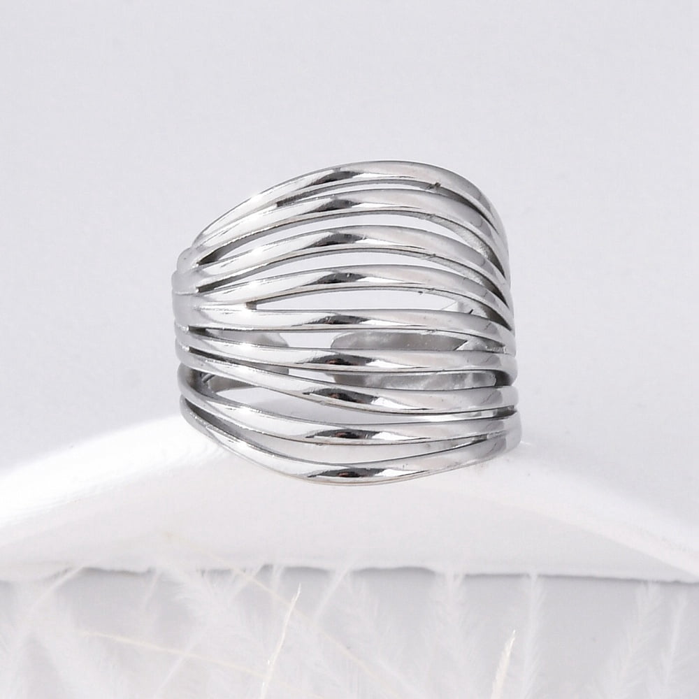 304 Stainless Steel Open Cuff Rings for Women Stainless Steel color ...