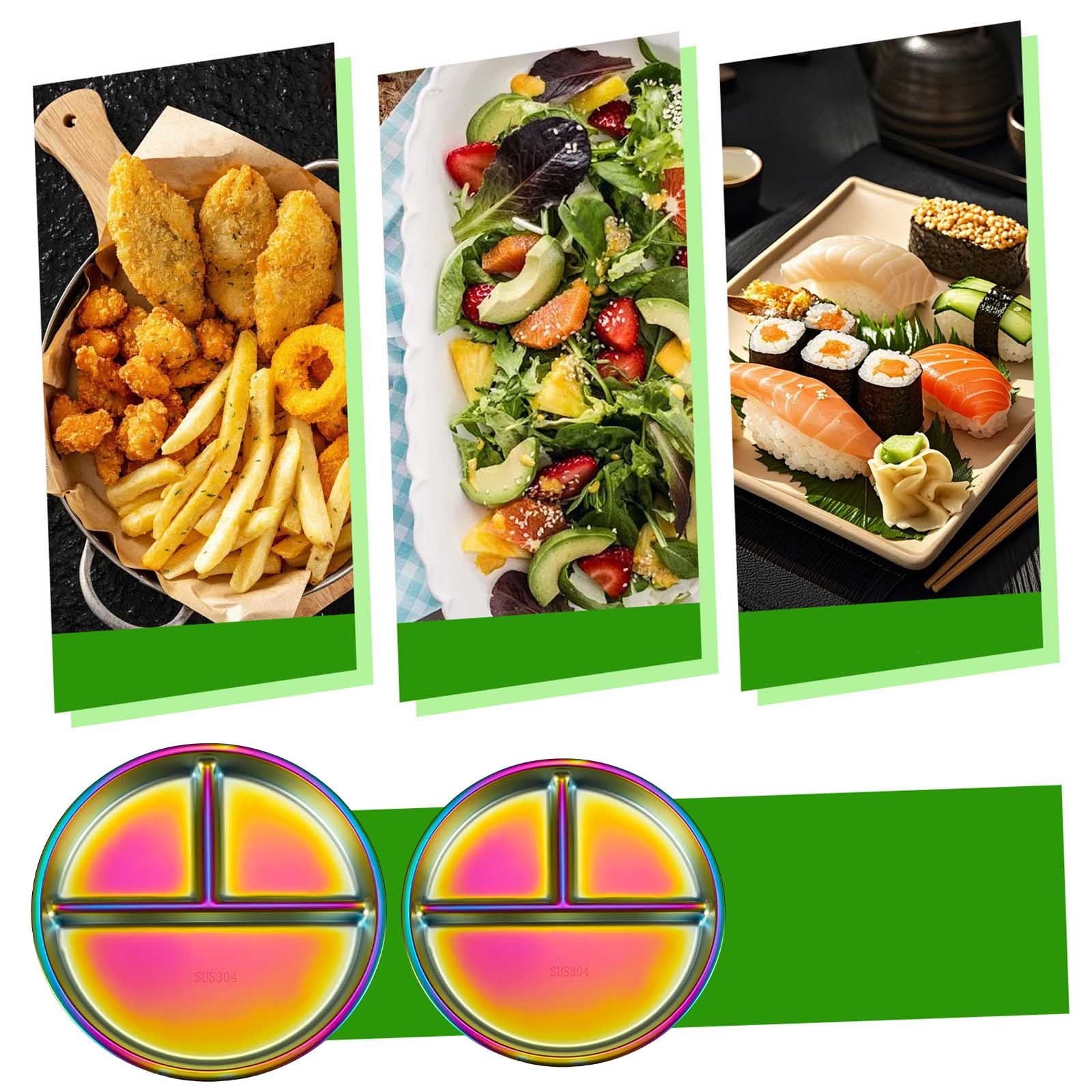 304 Stainless Steel Partitioned Dinner Plates, 20cm Food Plates ...