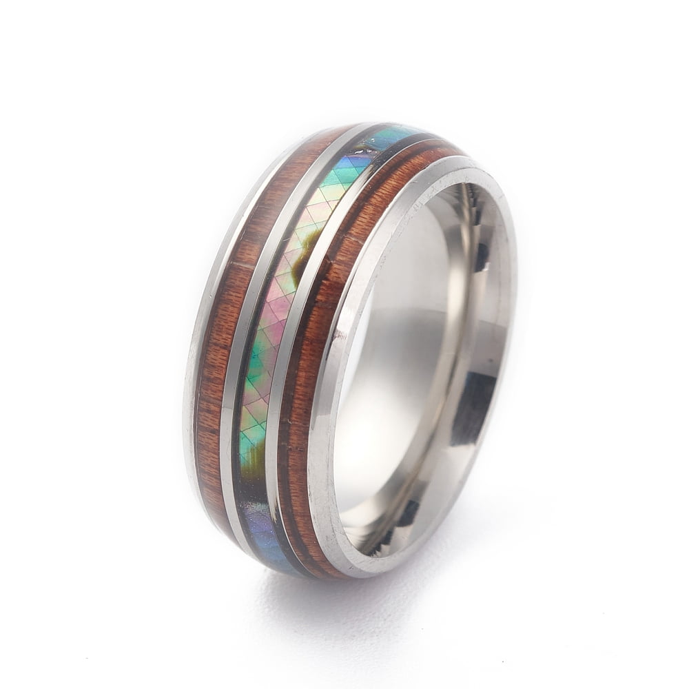 304 Stainless Steel Paua Shell Cuff Ring for Women Wood Wide Band Open ...