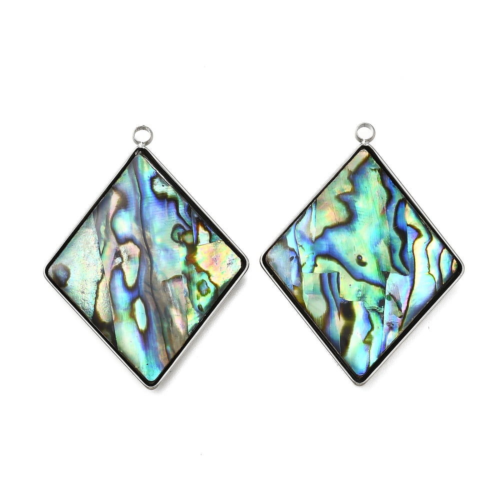 304 Stainless Steel Pave Natural Paua Shell Pendants Stainless Steel ...