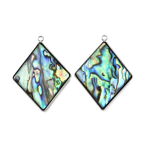 304 Stainless Steel Pave Natural Paua Shell Pendants Stainless Steel ...