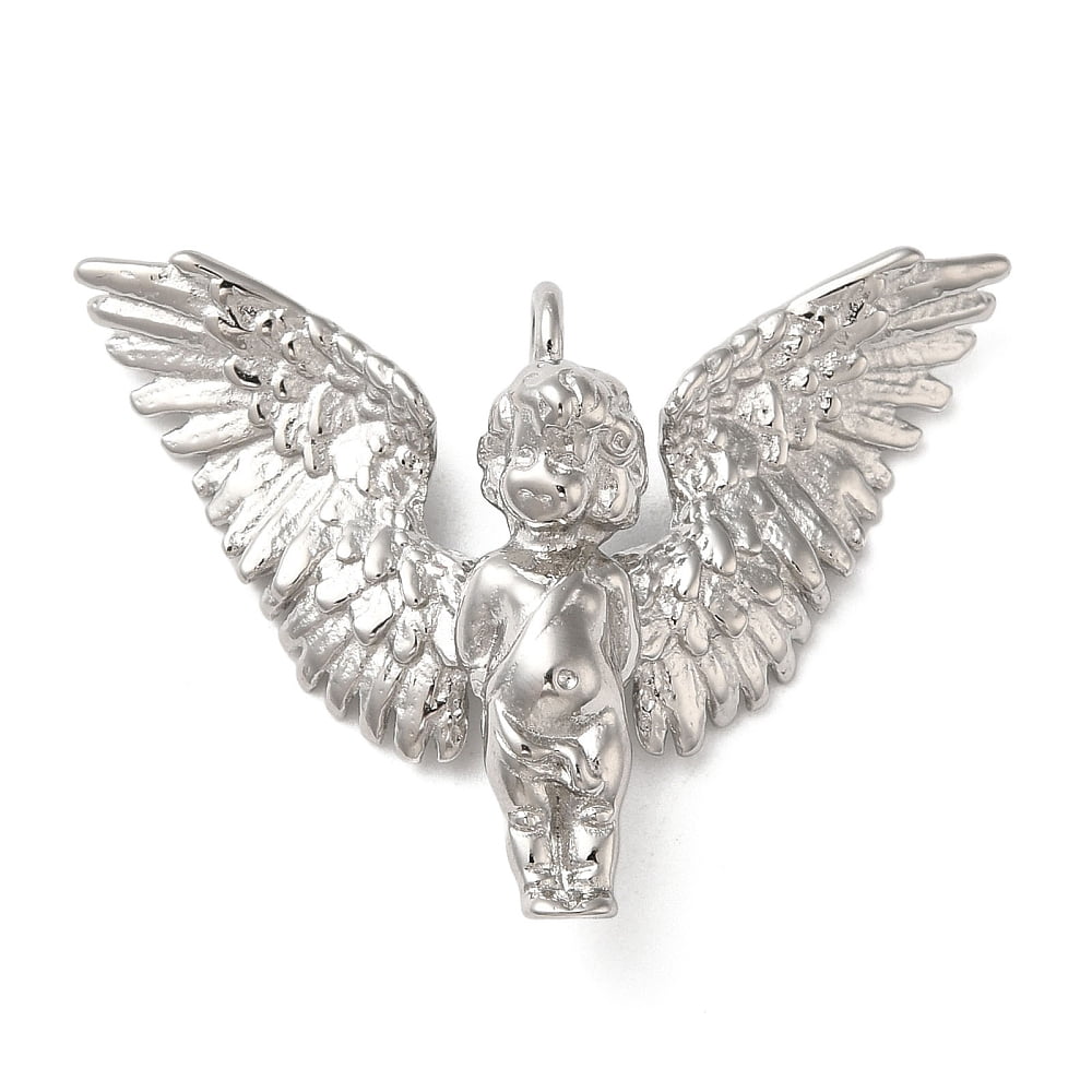304 Stainless Steel Pendants Angel Charm Stainless Steel Color ...