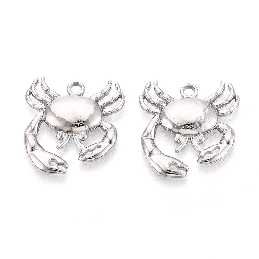 304 Stainless Steel Pendants Crab Charm Anti- Stainless Steel Color ...