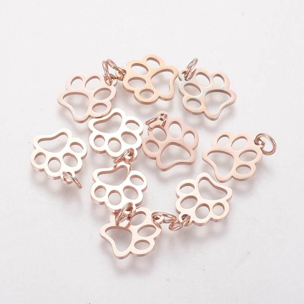 304 Stainless Steel Pendants Dog Paw Prints Rose Gold 13x12x1mm Hole ...