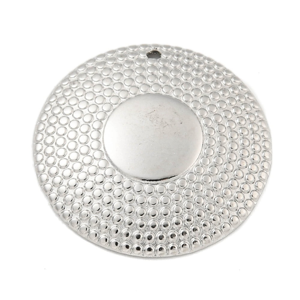 304 Stainless Steel Pendants Flat Round Charm Stainless Steel Color ...