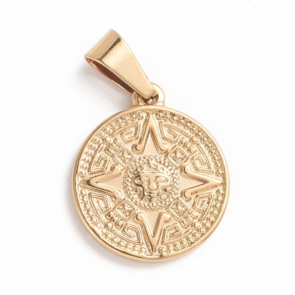 304 Stainless Steel Pendants Flat Round with Human Face Golden 24x20 ...