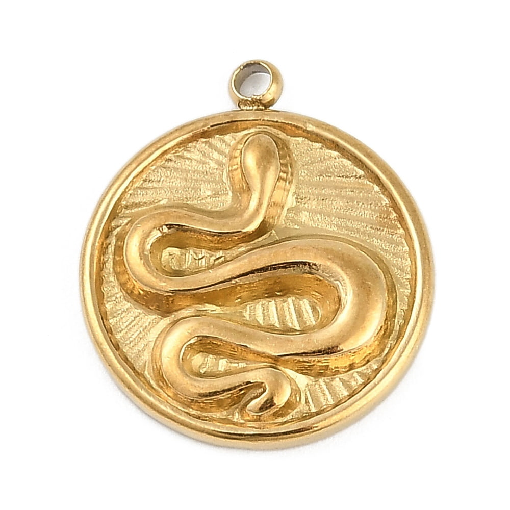 304 Stainless Steel Pendants Flat Round with Snake Charm Ion Plating(IP ...