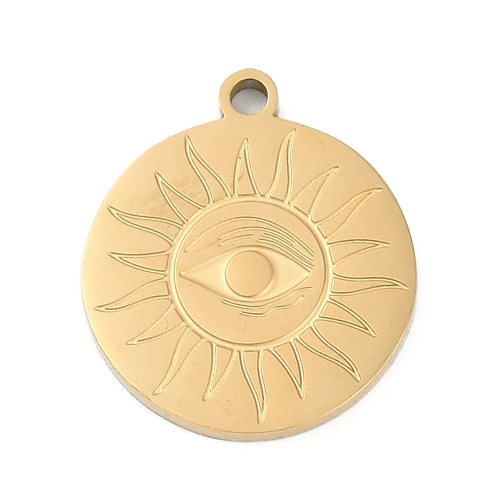 304 Stainless Steel Pendants Flat Round with Sun Charm Ion Plating(IP ...
