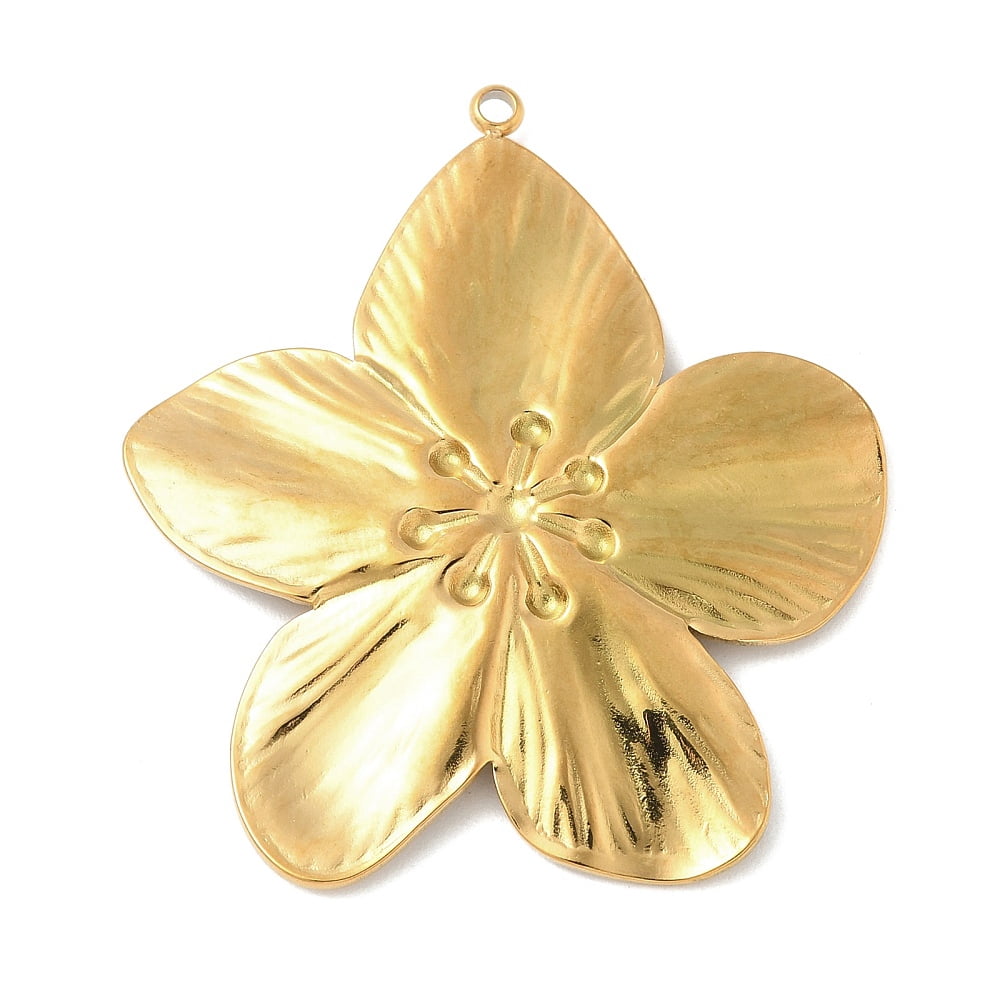 304 Stainless Steel Pendants Flower Charms Ion Plating(IP) Real 18K ...