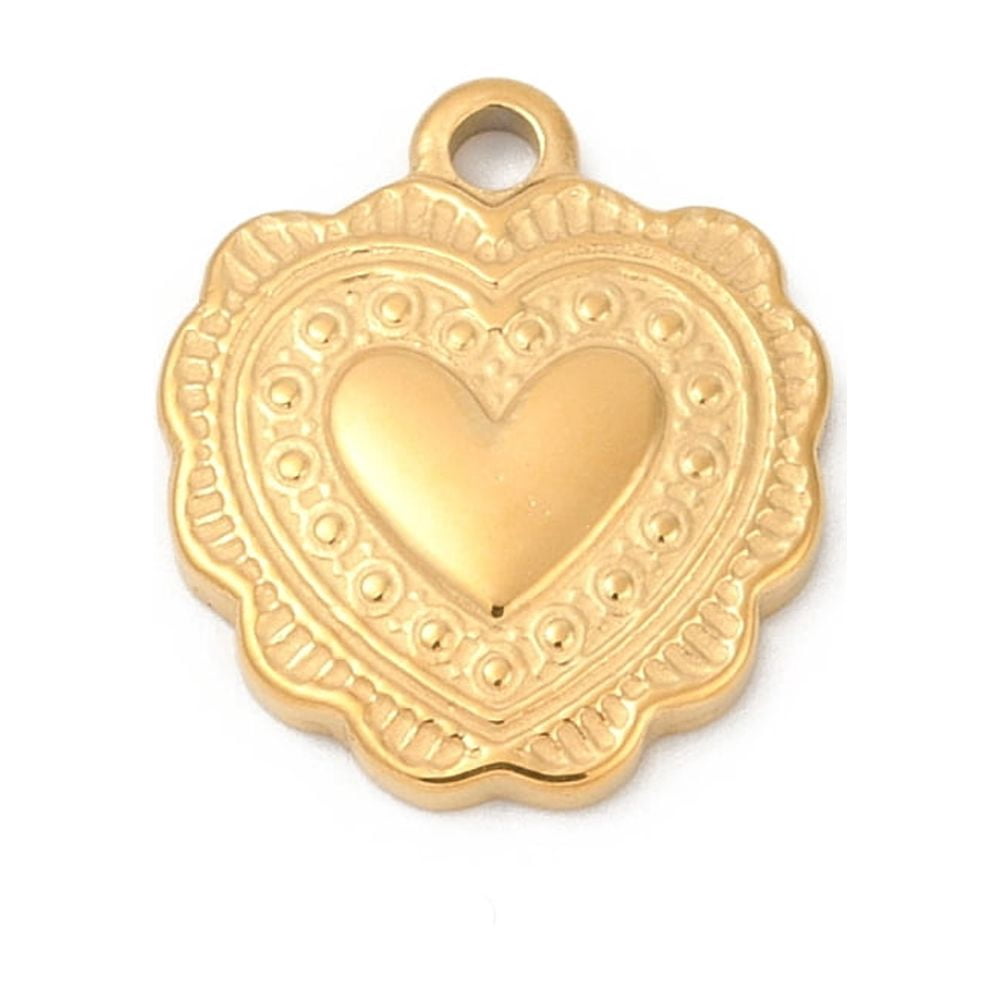 304 Stainless Steel Pendants Heart Charms Ion Plating(IP) Real 14K Gold ...