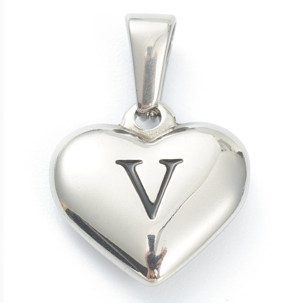 304 Stainless Steel Pendants Heart with Black Letter Stainless Steel ...