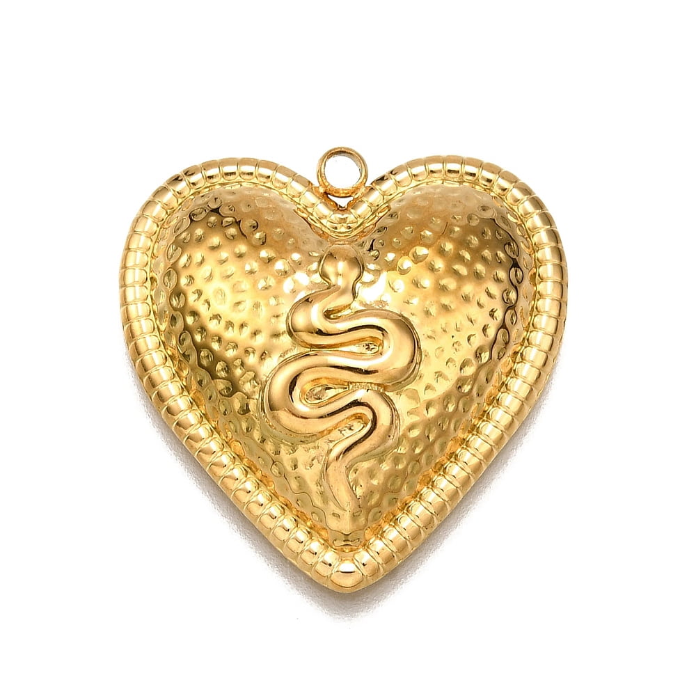 304 Stainless Steel Pendants Heart with Snake Charm Real 18K Gold ...