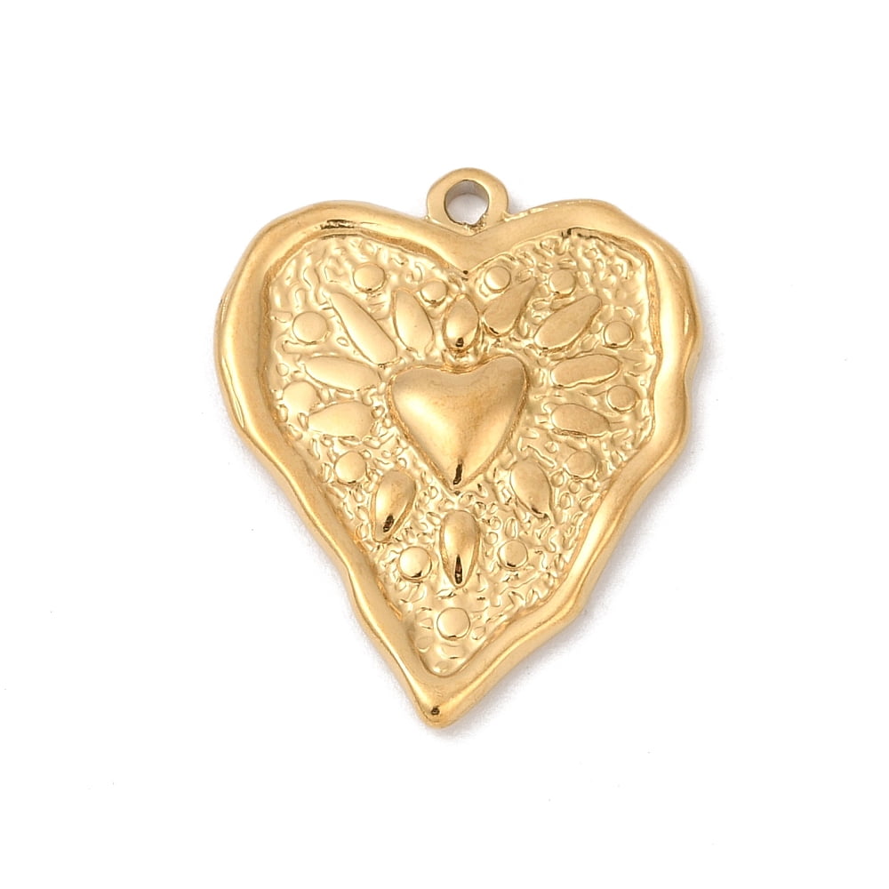 304 Stainless Steel Pendants Ion Plating(IP) Heart Charm Real 18K Gold ...