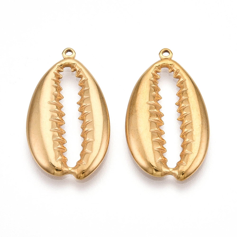 304 Stainless Steel Pendants Ion Plating(IP) Shell Charms Real 18K Gold ...