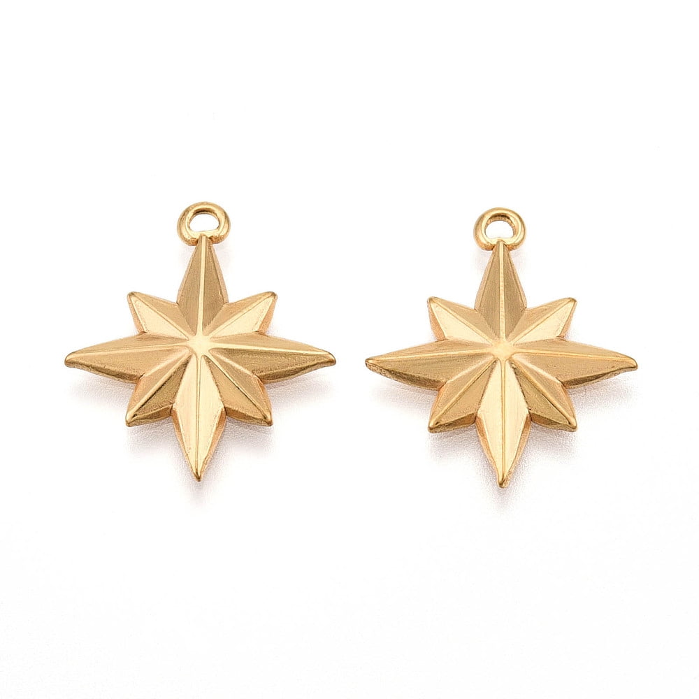 304 Stainless Steel Pendants Ion Plating(IP) Star Charms Real 18K ...