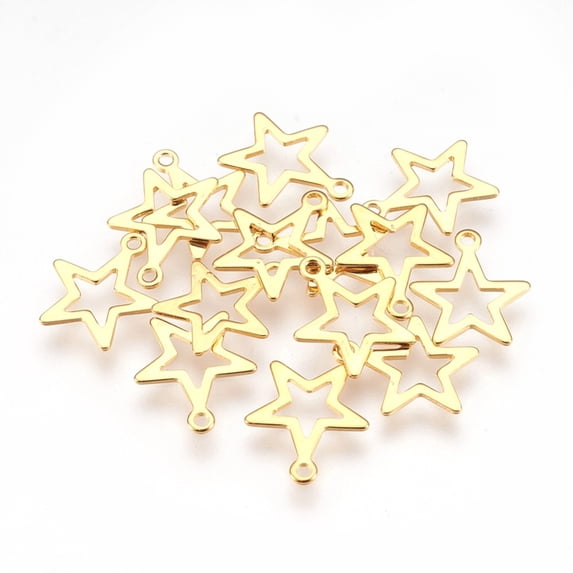 304 Stainless Steel Pendants Star Real 18K Gold Plated 14.5x12.5x0.6mm ...