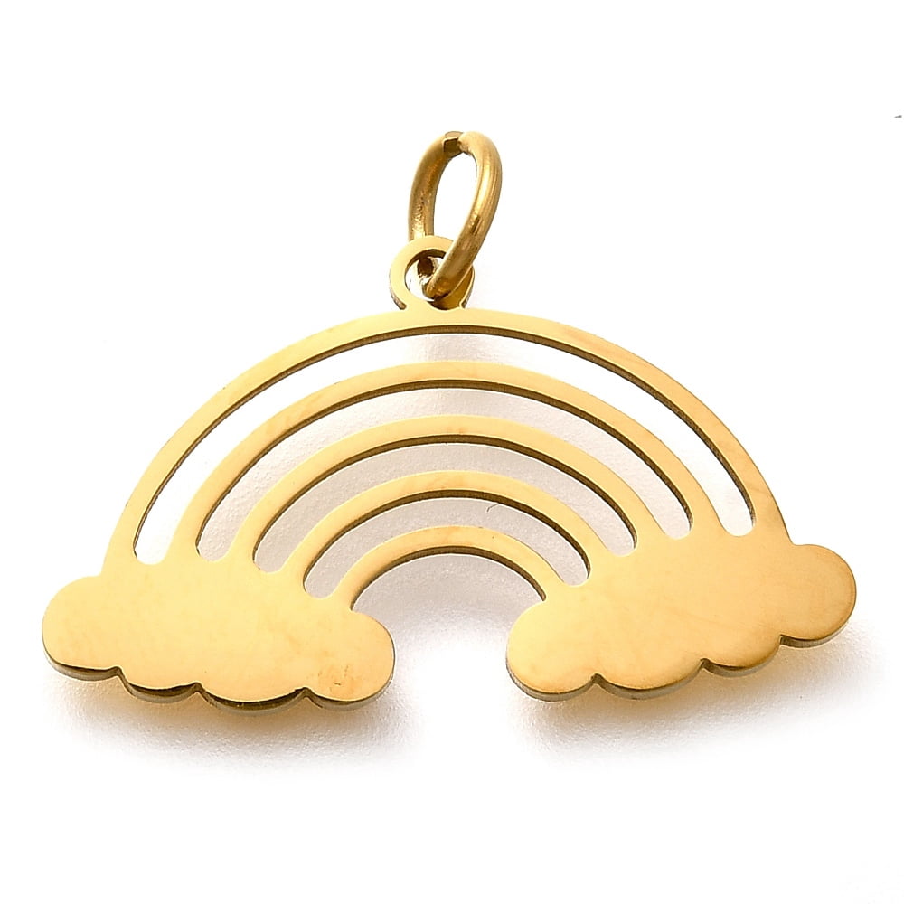 304 Stainless Steel Pendants with Jump Ring Rainbow Charm Laser Cut Ion ...