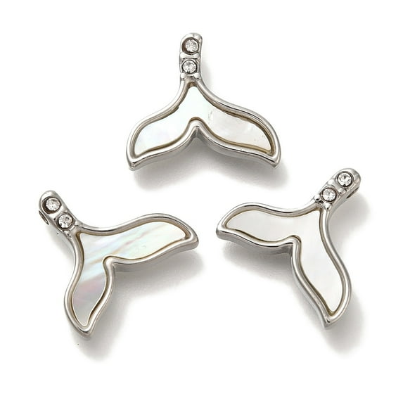 304 Stainless Steel Pendants with Pave Shell and Rhinestone Fishtail ...