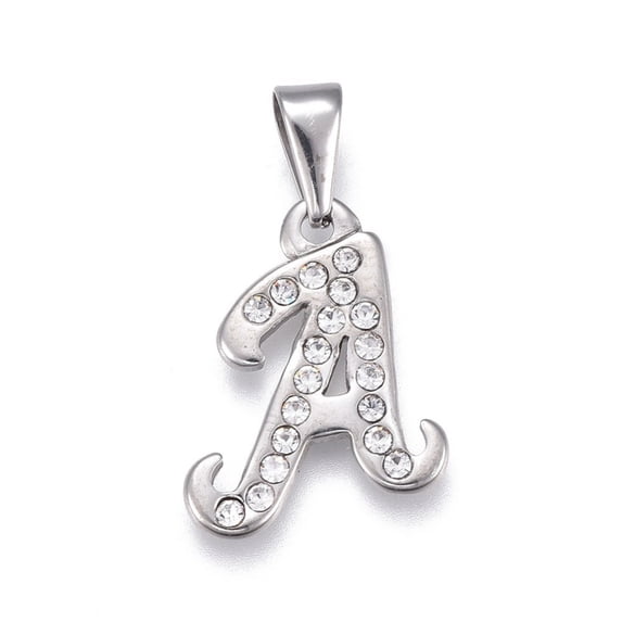 304 Stainless Steel Pendants with Rhinestone Letter Letter.A 22 ...