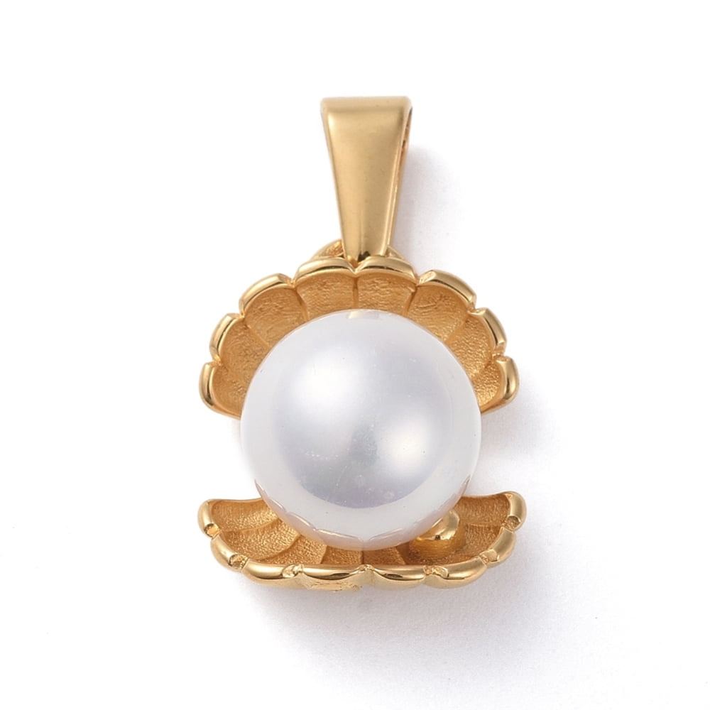 304 Stainless Steel Pendants with Shell Pearl Clamshell Shape Golden ...