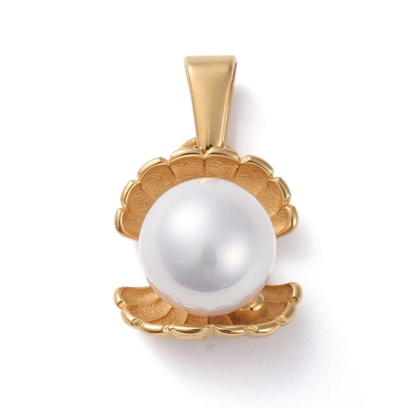 304 Stainless Steel Pendants with Shell Pearl Clamshell Shape Golden ...