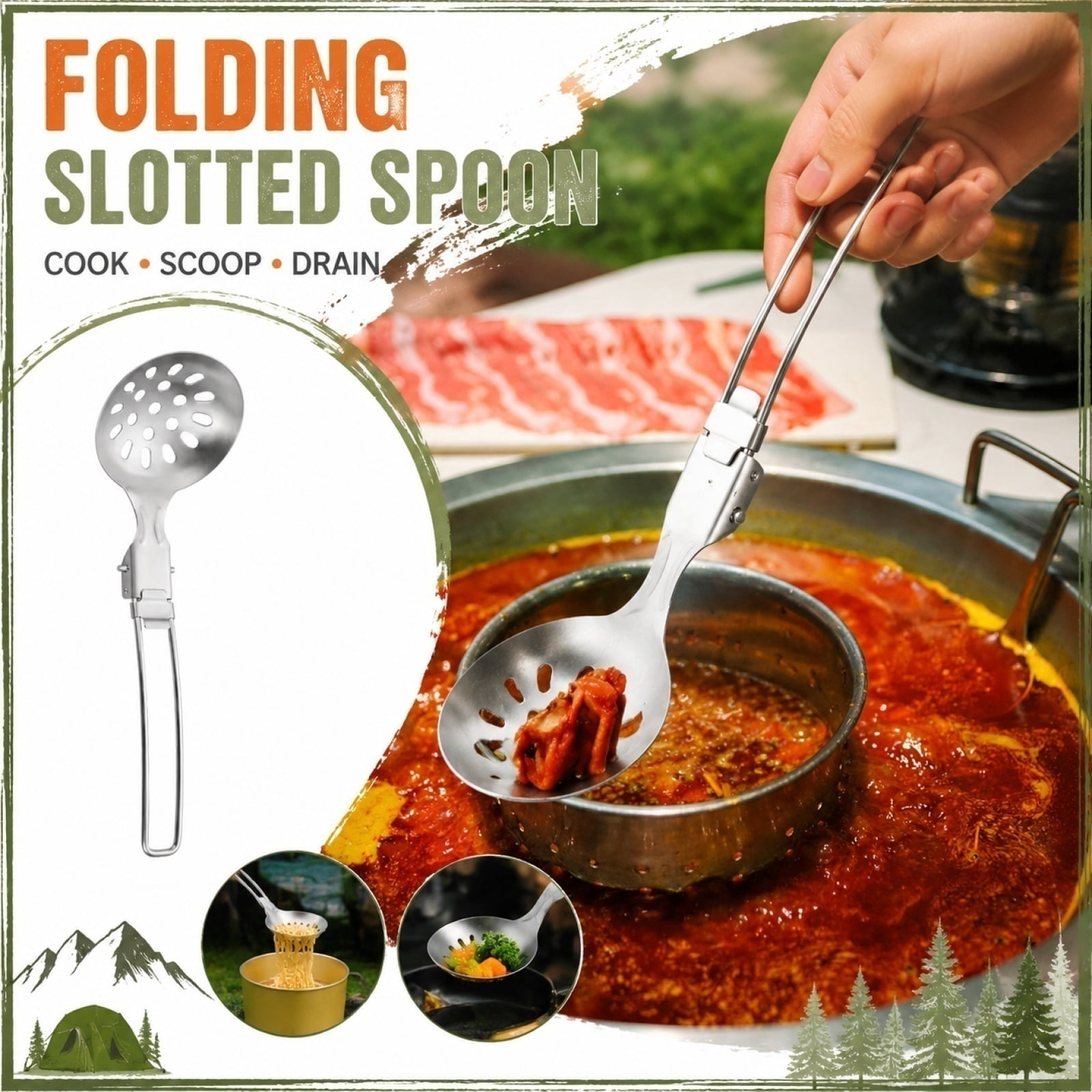 304 Stainless Steel Portable Camp Cookware Strainer, Strainer Spoon for ...
