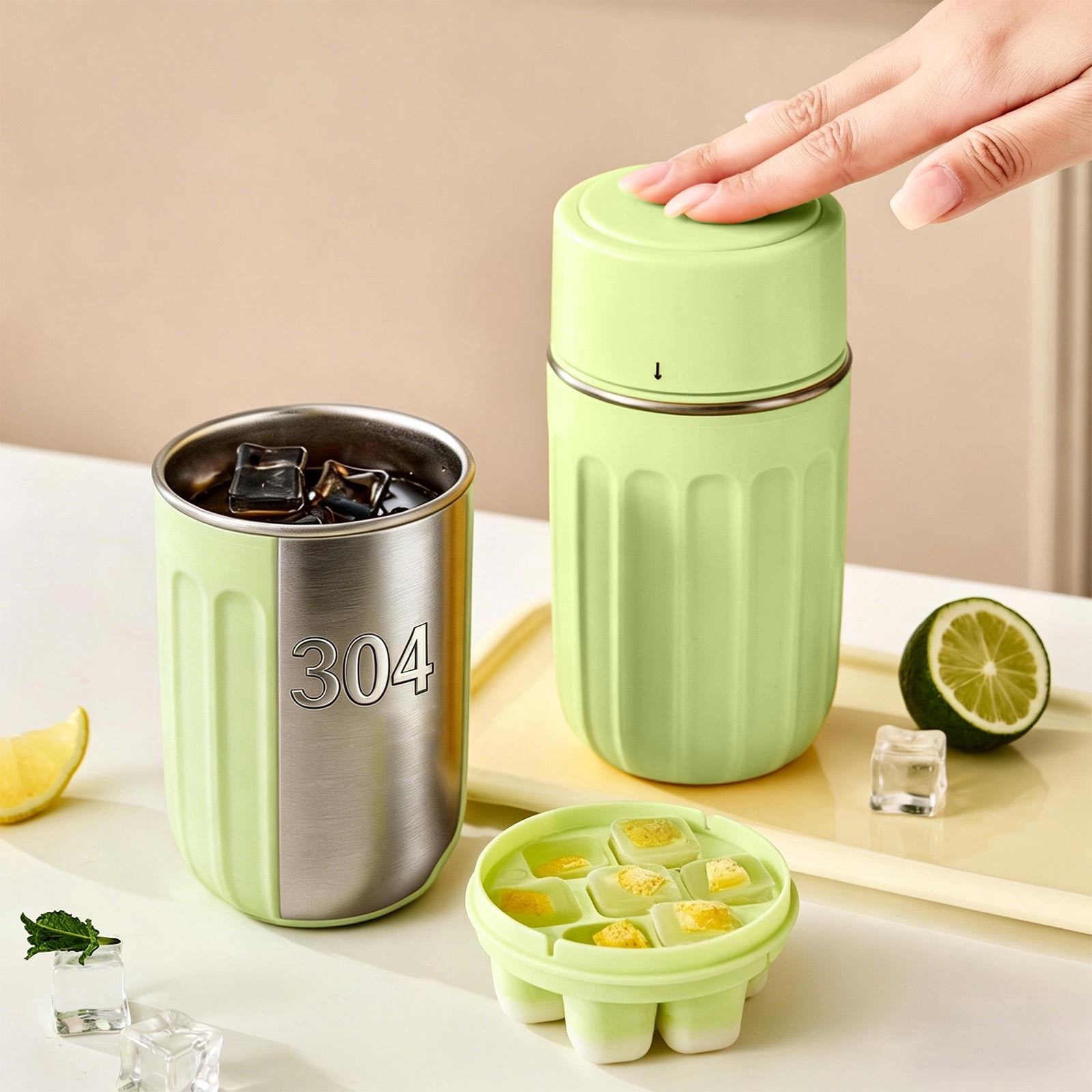 304 Stainless Steel Portable Ice Cube Maker Cup, 2 Colors, Cold Drink ...