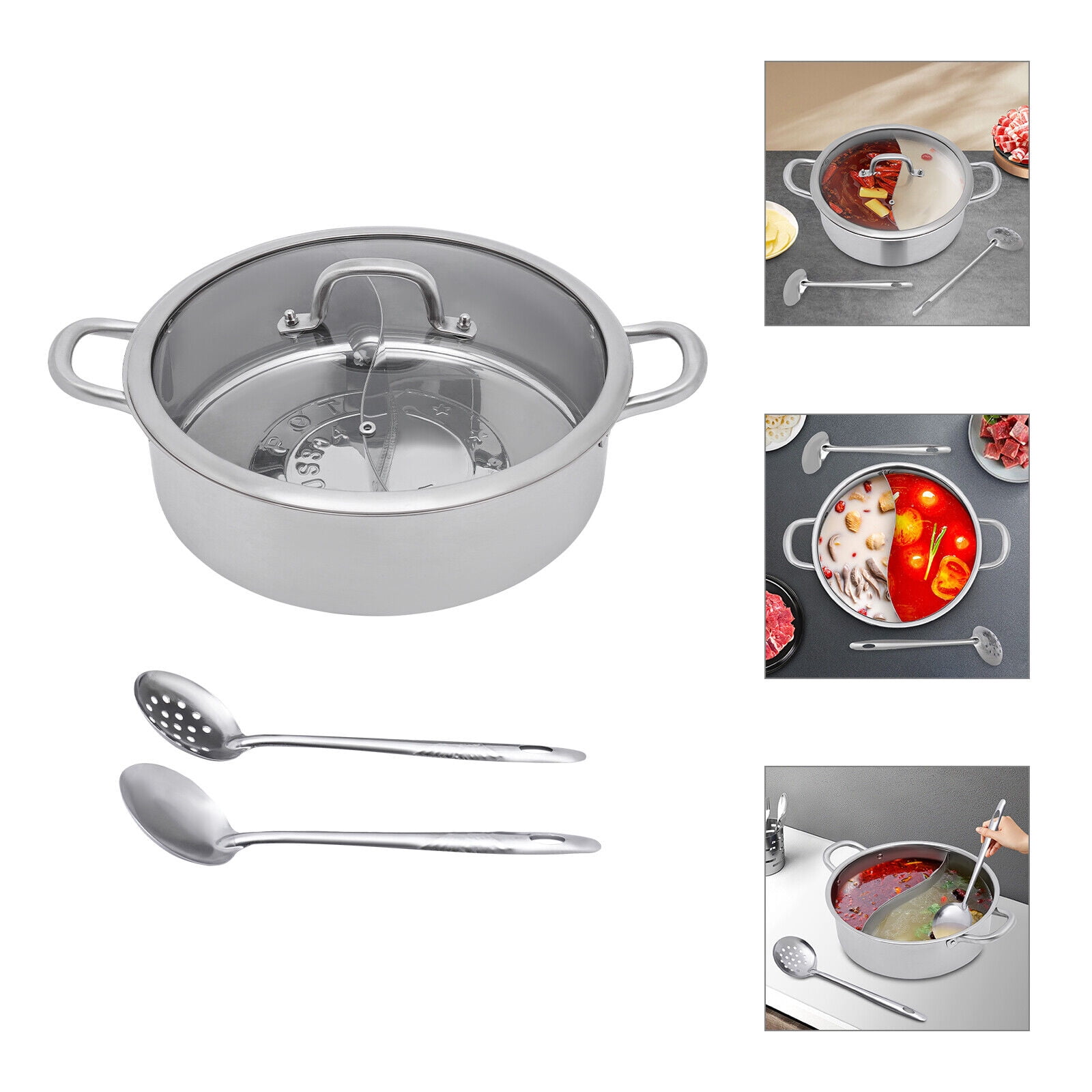 304 Stainless Steel Pot Dual Sided Divider Hot Pot Stockpot 28cm ...