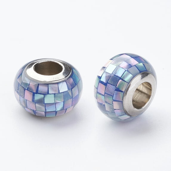 304 Stainless Steel Resin European Beads with Shell and Enamel Rondelle ...