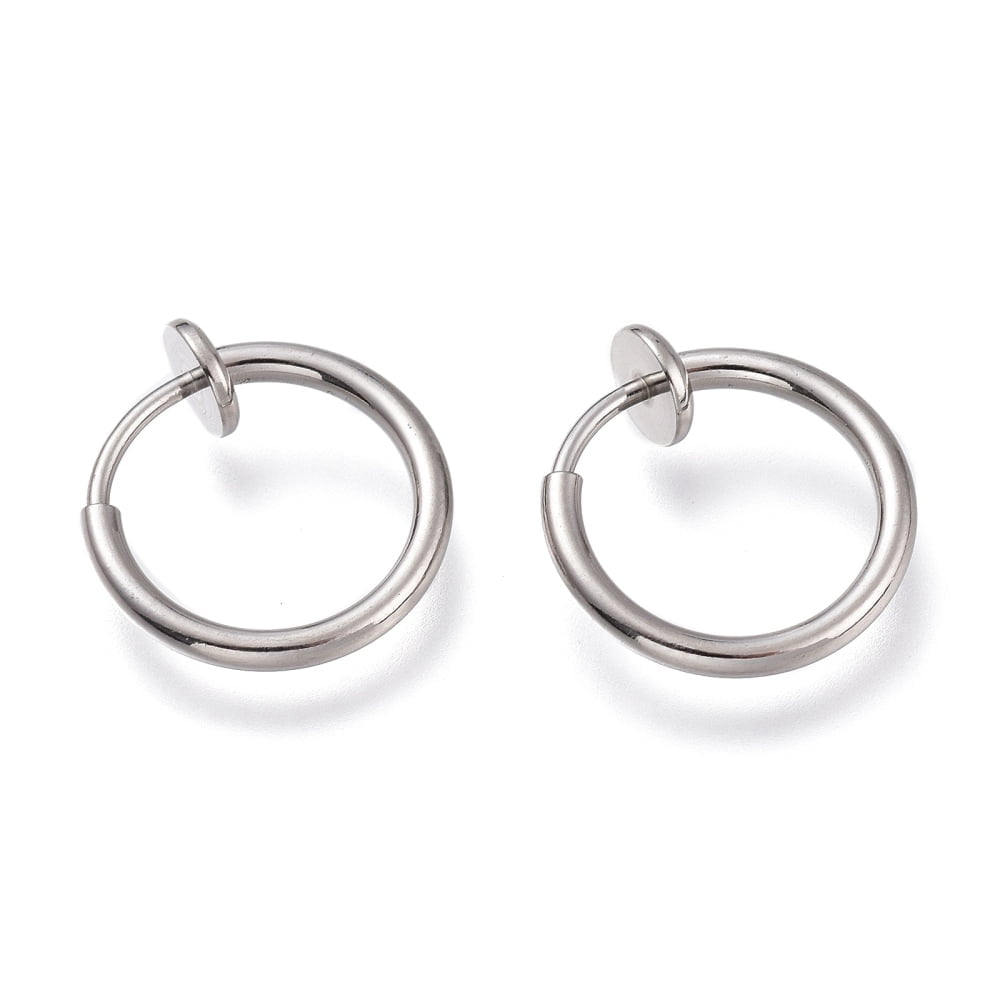 304 Stainless Steel Retractable Clip-on Hoop Earrings For Non-pierced ...