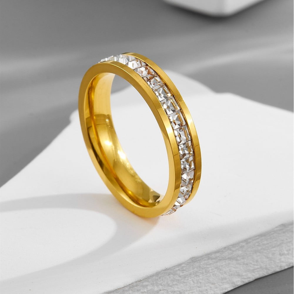 304 Stainless Steel Rhinestone Finger Rings Golden Size 8(18.1mm ...
