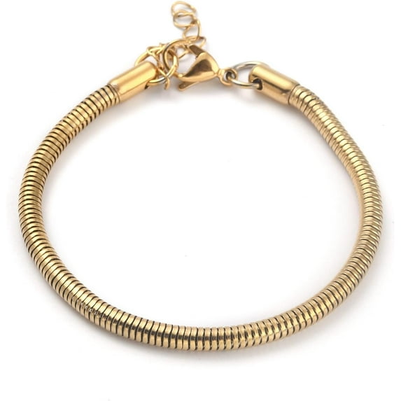 304 Stainless Steel Round Snake Chain Bracelets with Lobster Claw Clasps Golden 21cm Durable ...