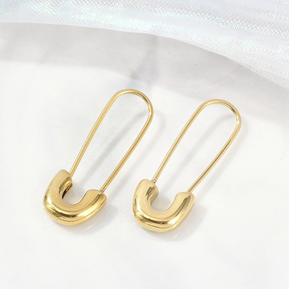 304 Stainless Steel Safety Pin Charm Huggie Hoop Earrings for Women Ion ...